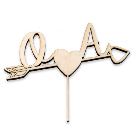 Cake Topper Madera Personalizado Flecha Iniciales 12 cm - FiestasMix