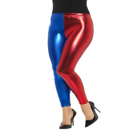 Jester Cosplay Leggings Metallic Blue & Red - FiestasMix