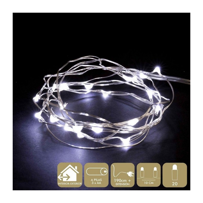 20 Luces led Blanco 8 Funciones Longitud: 190 Cm + Extensión Distancia ...