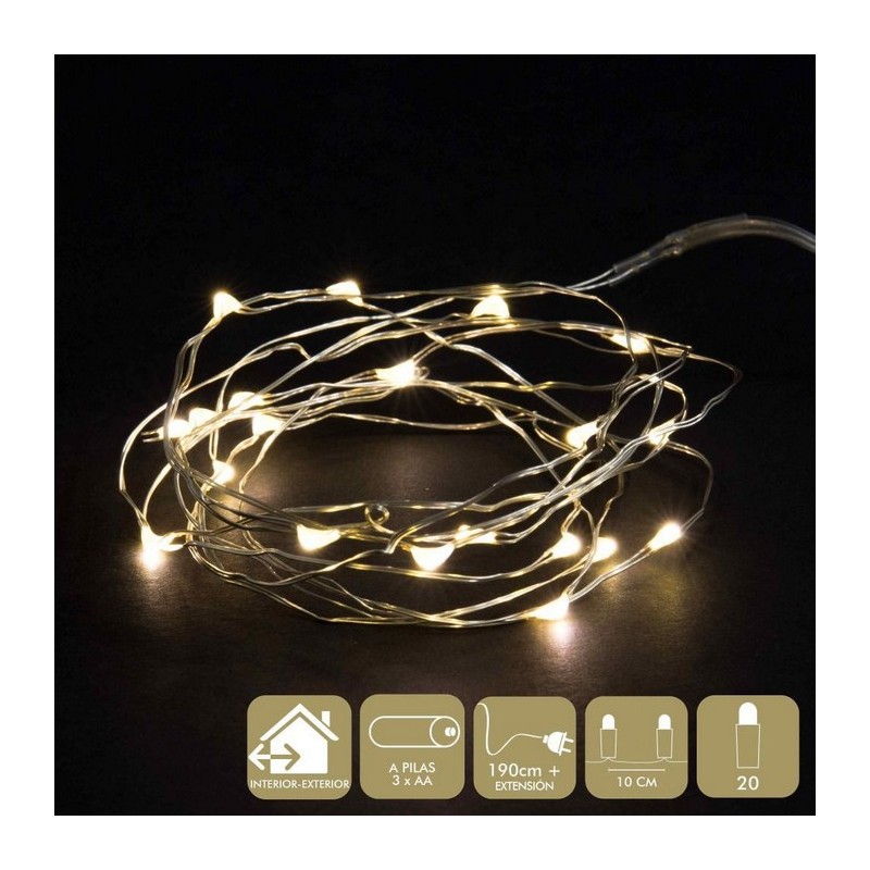 20 Luces Led Amarillas 8 Funciones 190 Cm + Extensión - FiestasMix