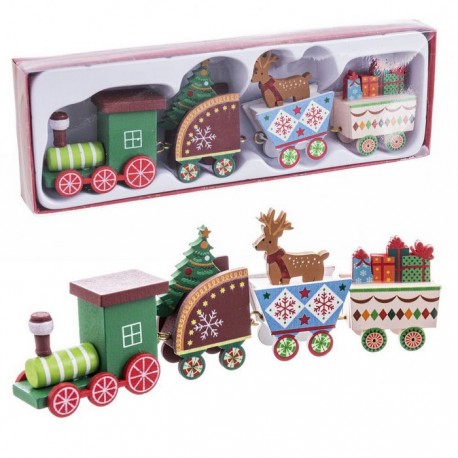 Tren Locomotora y 3 Vagones De Madera 22 X 7,50 X 13 Cm - FiestasMix
