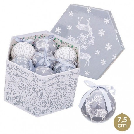 14 Bolas Memory Ciervos Plata 7,50 X 7,50 X 7,50 Cm - FiestasMix